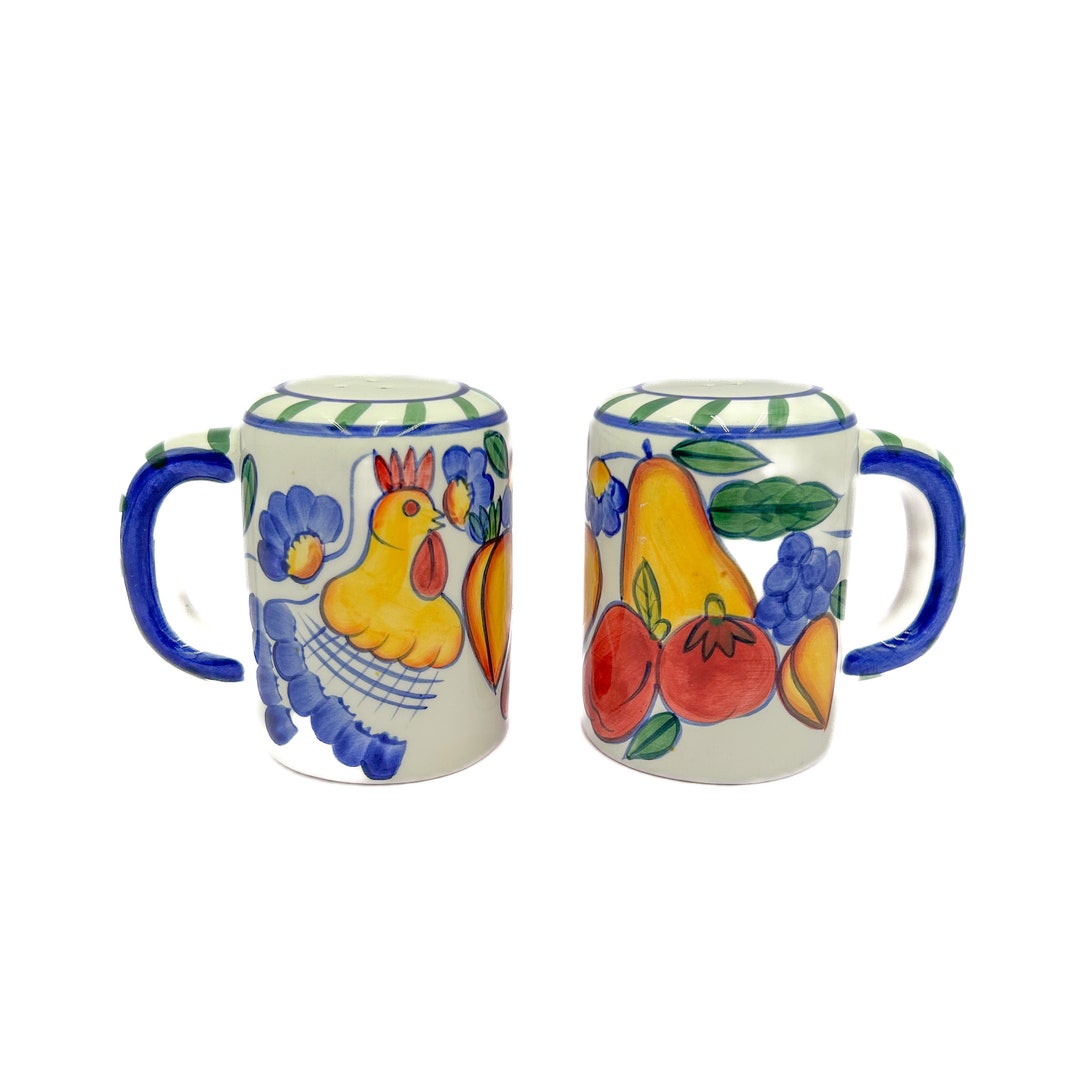 Vintage Style Eyes Rooster Fruits Salt and Pepper Country Farm House ...