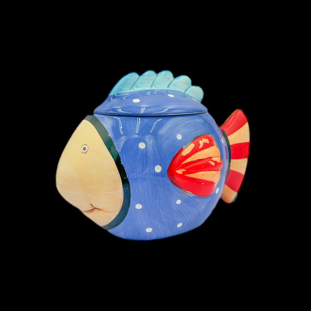 Whimsical Fish Cookie Jar - Hand Painted Ceramic - Ocean Decor ...