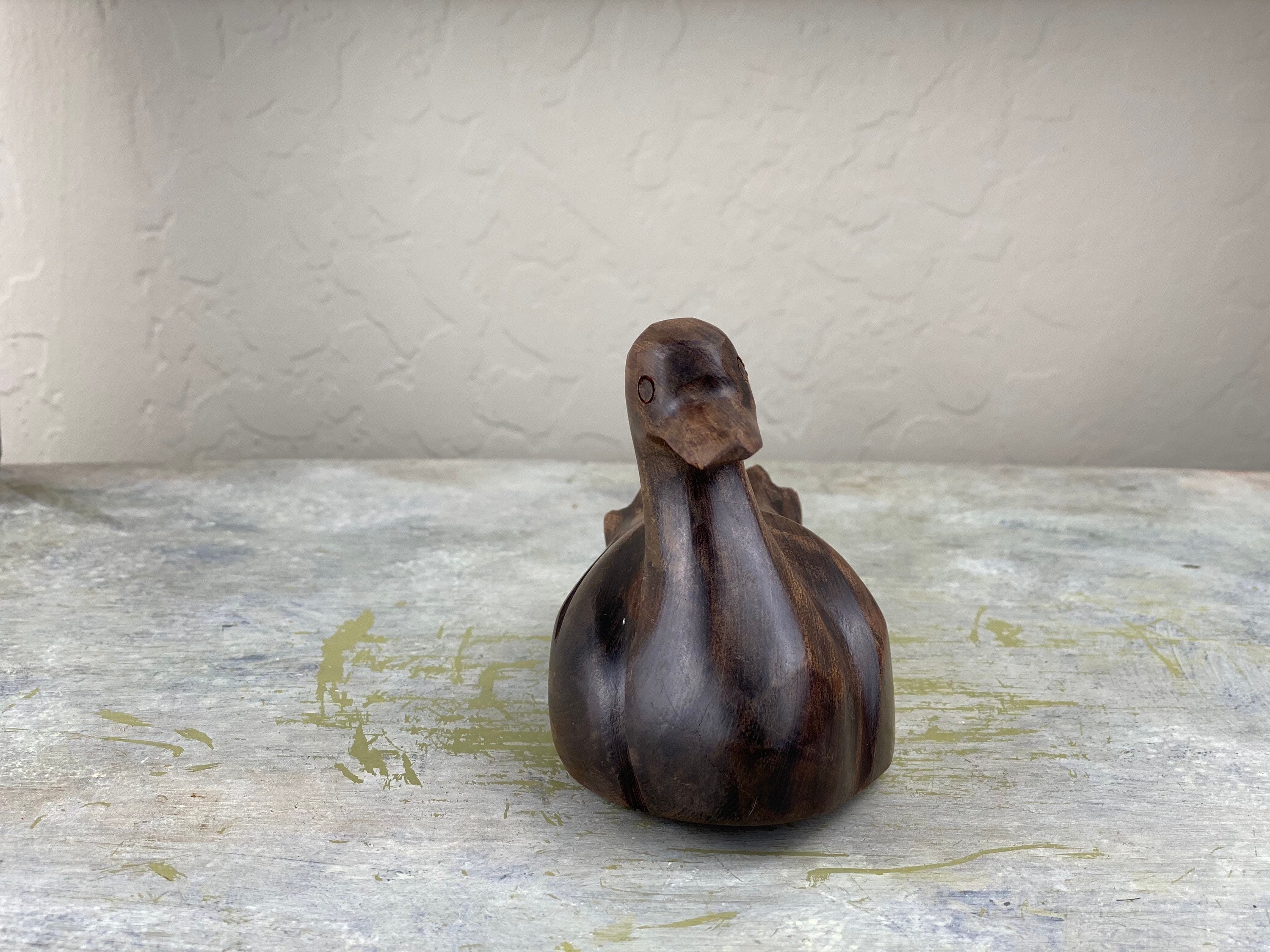 Vintage Carved Duckling Sculpture Hard Striped Wood Duck | Etsy