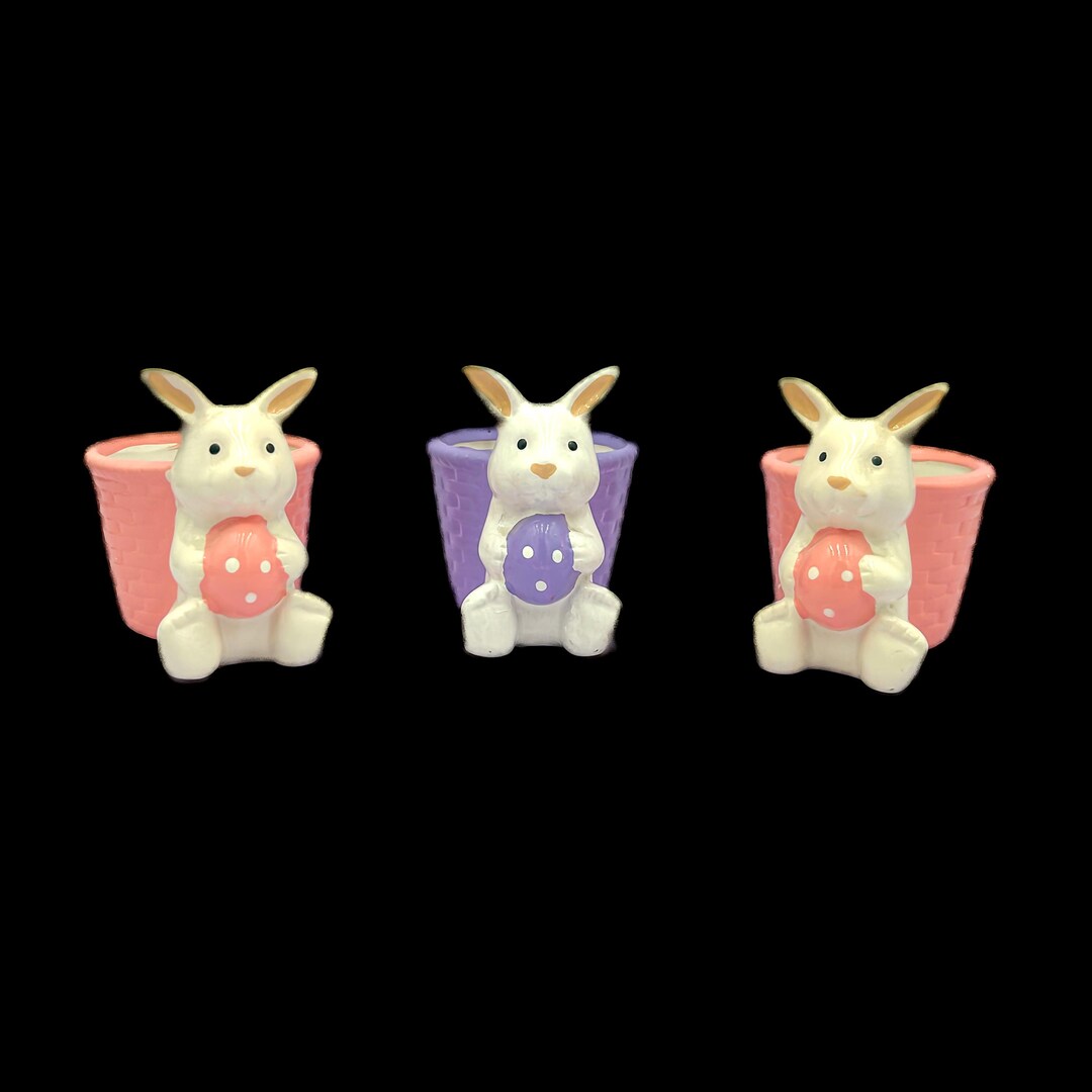 Vintage Ceramic Easter Bunny Planters, Pastel Bunny Decor, Spring ...