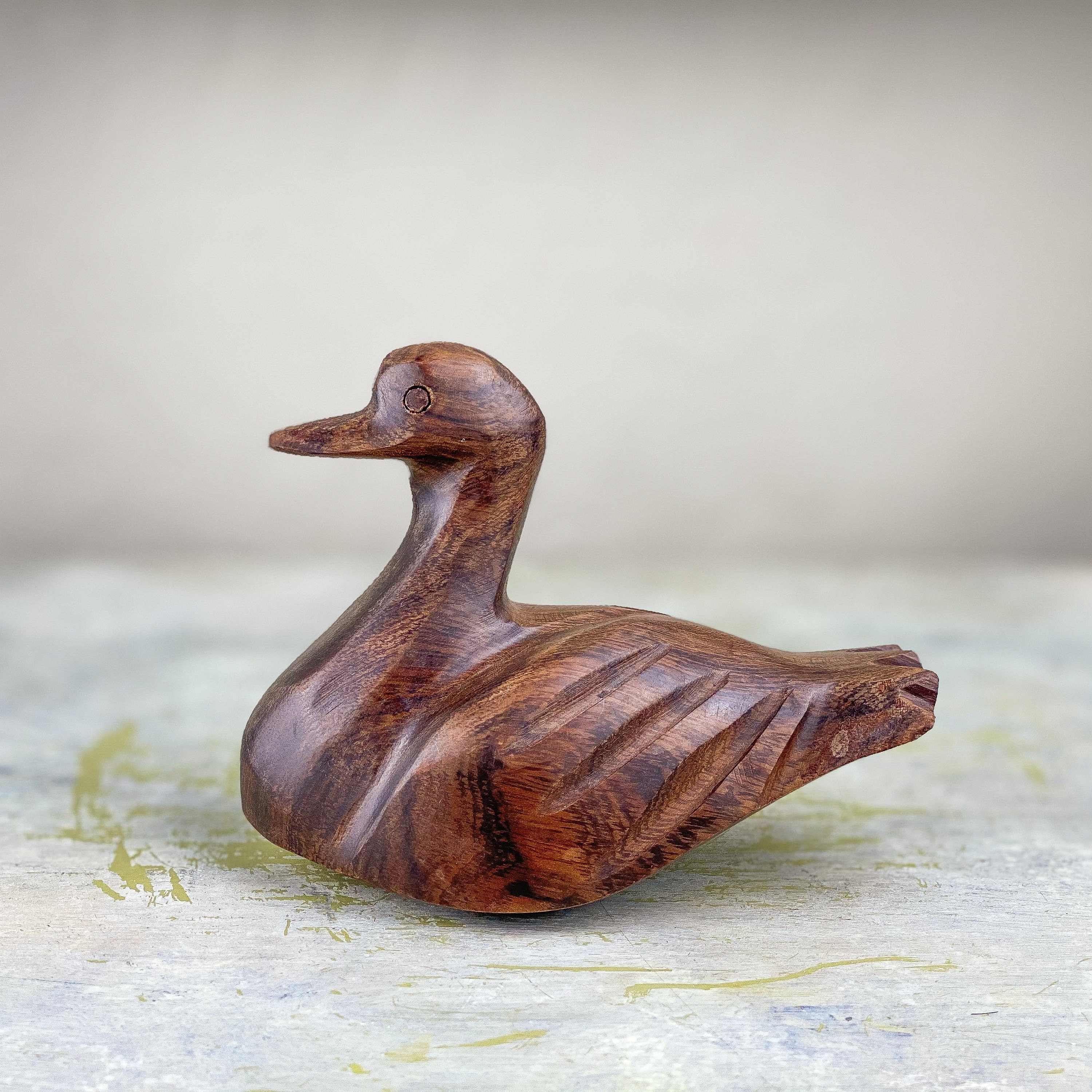 Vintage Carved Duckling Sculpture Hard Striped Wood Duck | Etsy