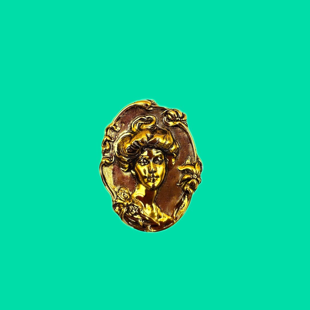 Vintage Gibson Girl Art Nouveau Style Repousse Gold Tone Cameo Pin ...