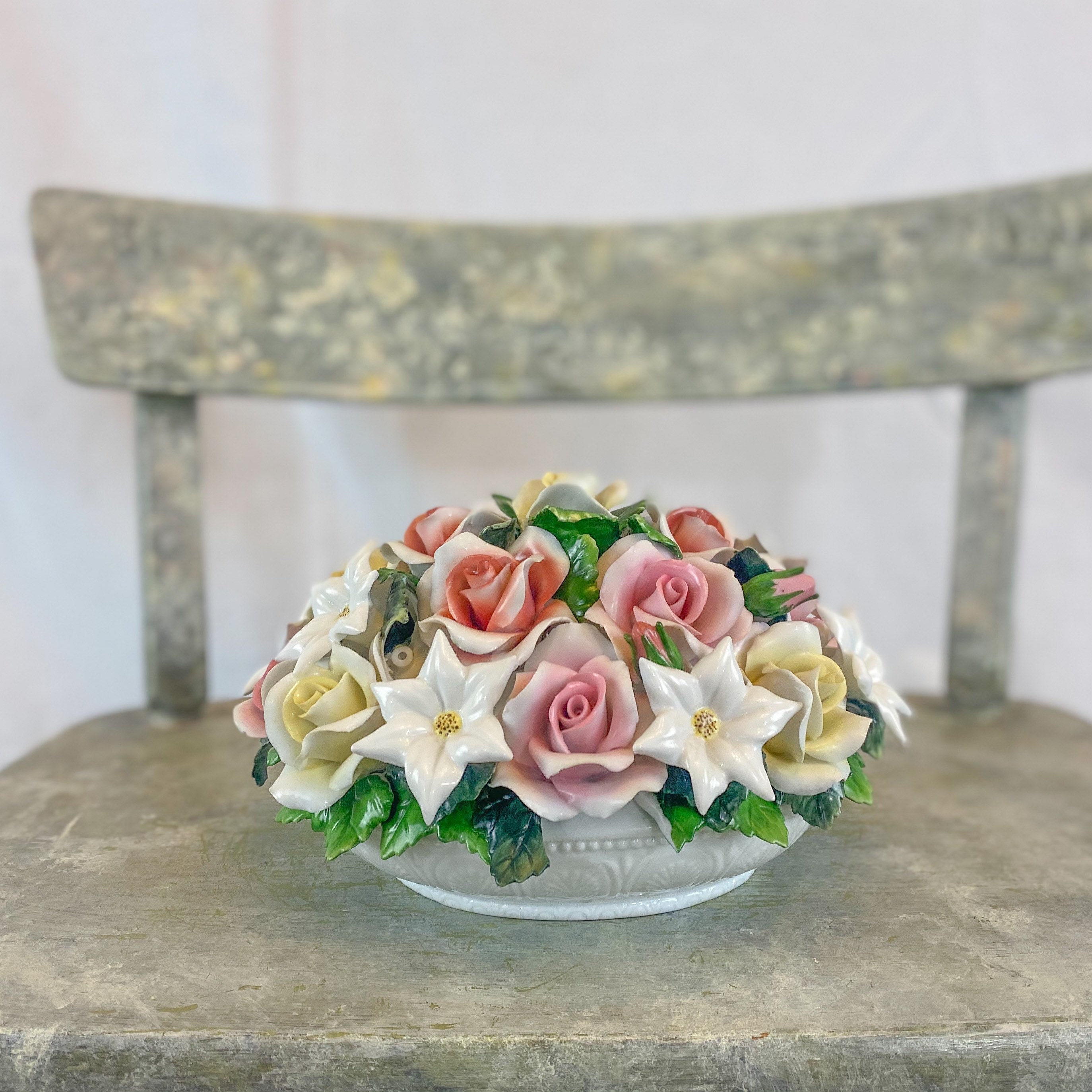 Vintage Capodimonte Style Large Flower Bouquet Basket Center - Etsy