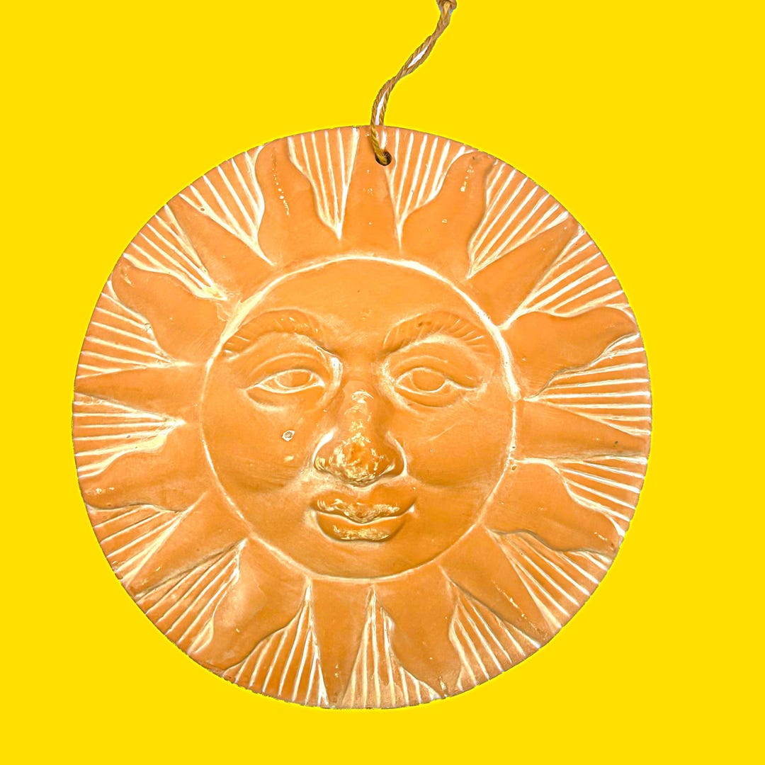 Vintage Terracotta Sun Face Wall Hanging - Smiling Celestial Decor ...