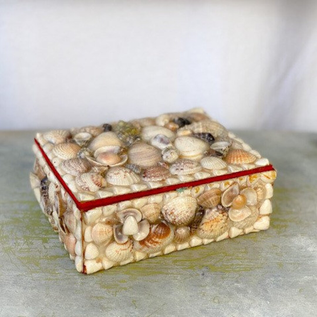 Vintage Nautical Seashell Shell Trinket Jewelry Box Sailors Valentine ...