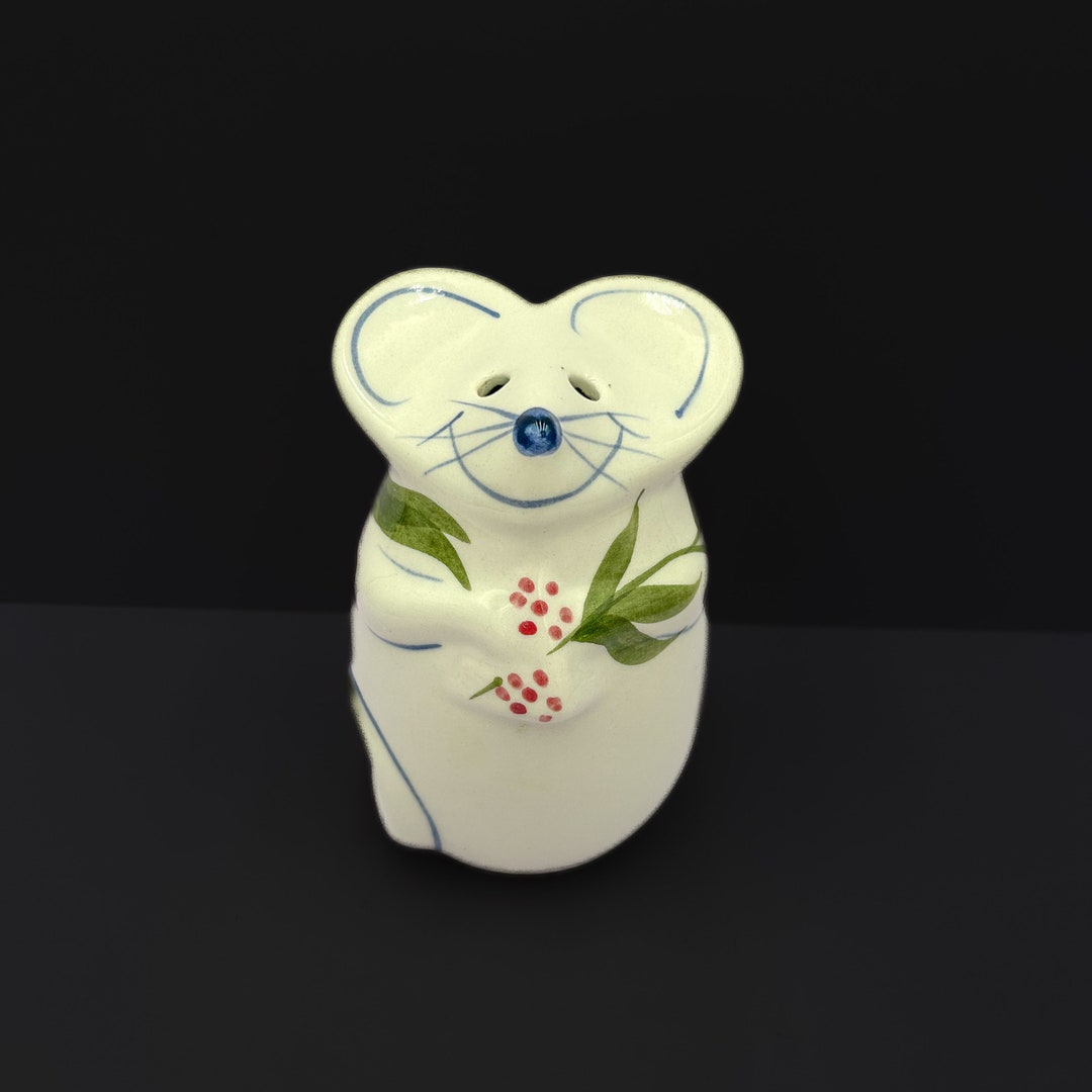 Vintage Glazed Ceramic Floral Happy Mouse Parmesan Cheese / Flower ...
