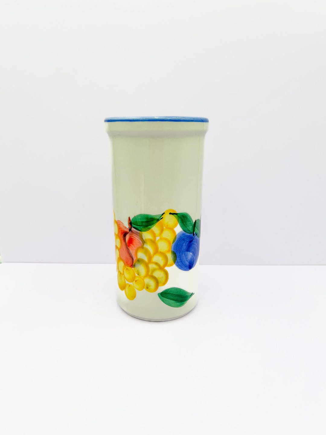 Vintage Dansk Style Kitchen Utensil Holder/vase - Hand-painted Fruit ...