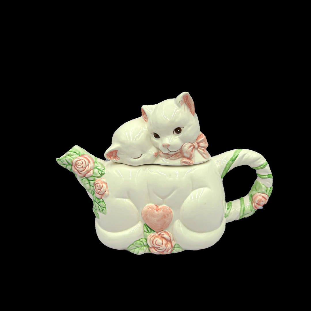 Vintage Applause Dancing Cat Teapot, Ceramic High Gloss Glaze Figural ...