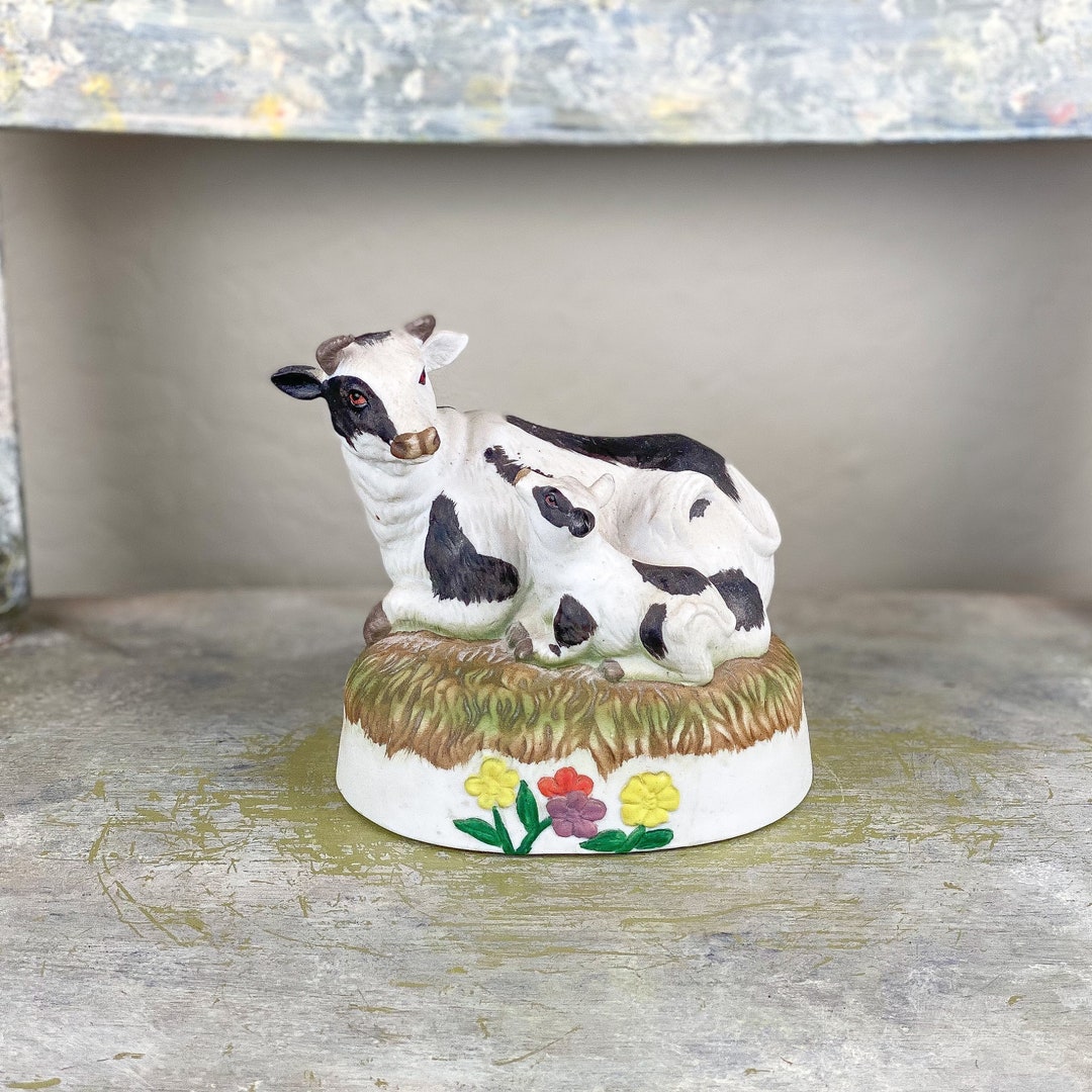 Ceramic Holstein Dairy Cow and Calf Sculpture Table Top Figurine ...