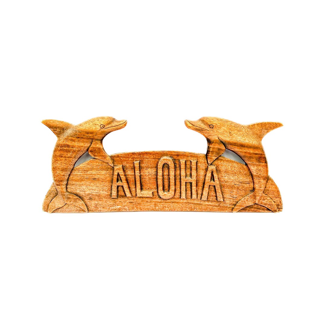 Vintage "aloha" Hand Carved Wood Sign Hanging With Dolphins. Hawaiian ...