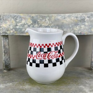 Vintage Coca-cola Ceramic Pitcher 1997 Gibson White Red & Black ...