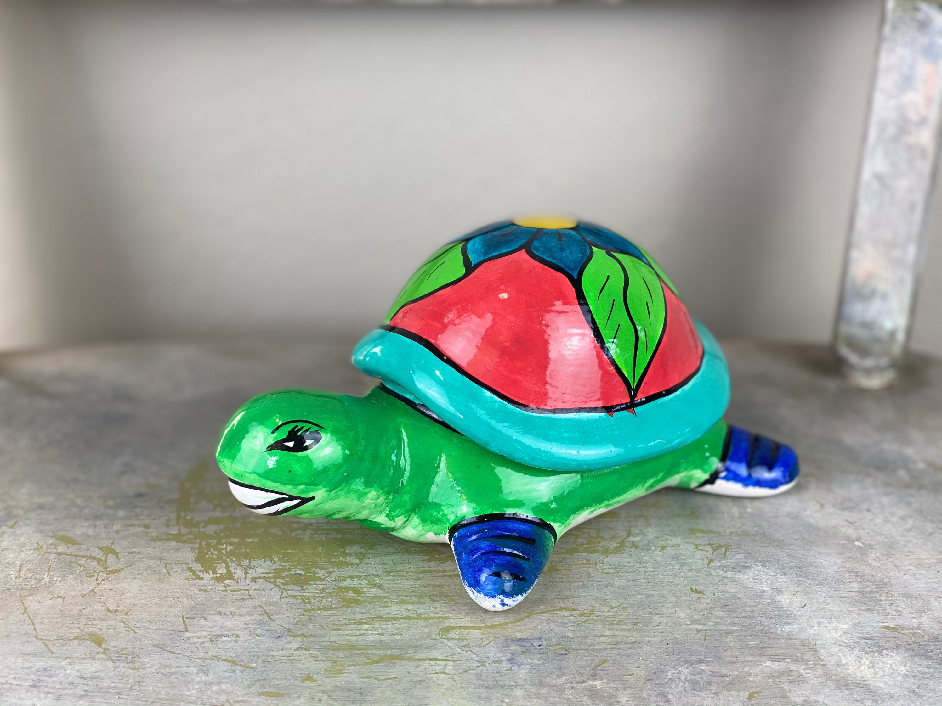 Mexican Folk Art Hand Painted Ceramic turtle tortoise Figurine | Etsy