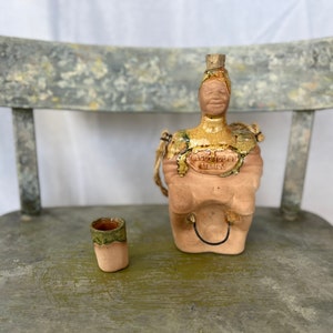 MEXICAN CLAY POTTERY Water Jug Decanter With Cup Vintage Recuerdo De ...