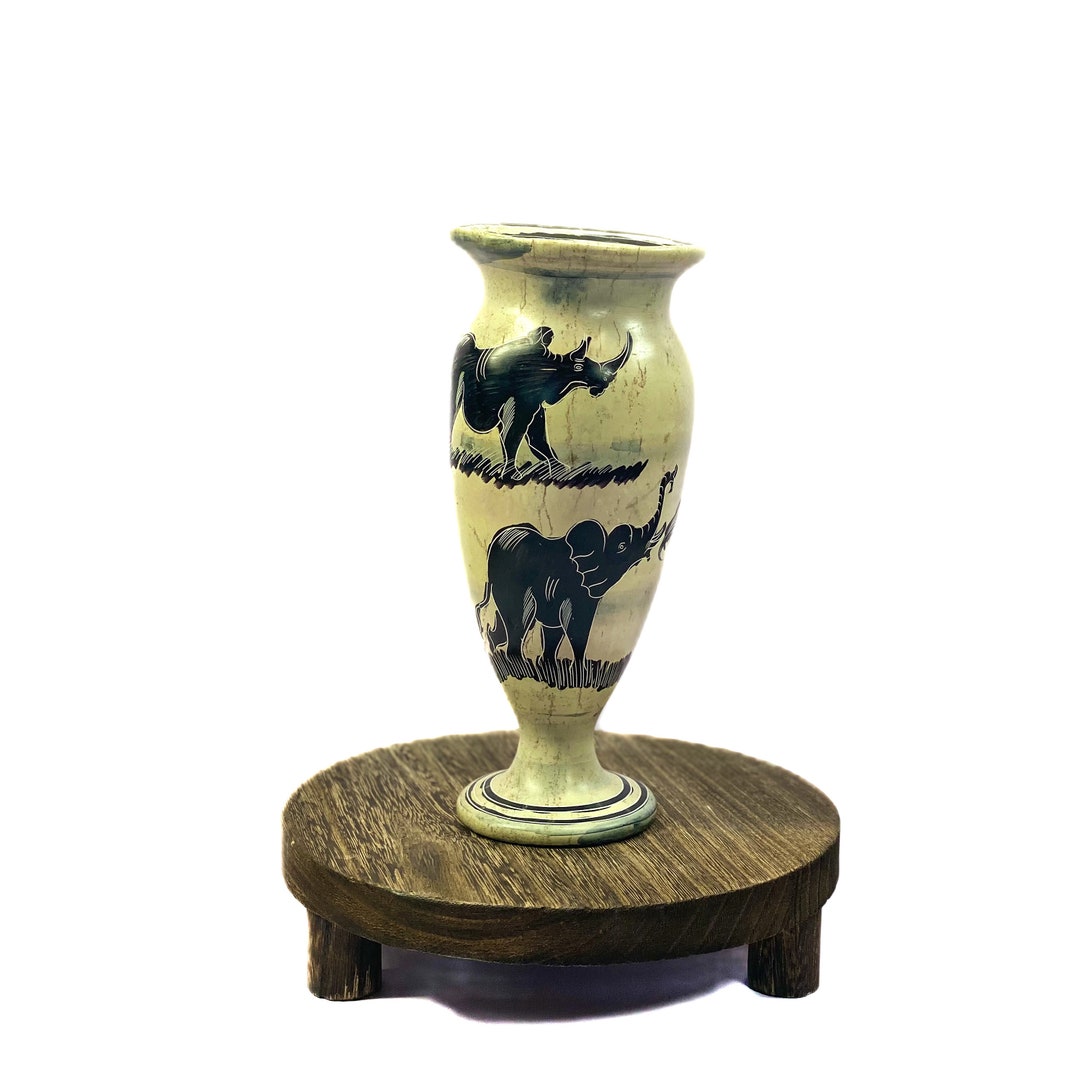 Vintage Soap Stone Vase - African - Kenya Kisii County - Elephant and ...