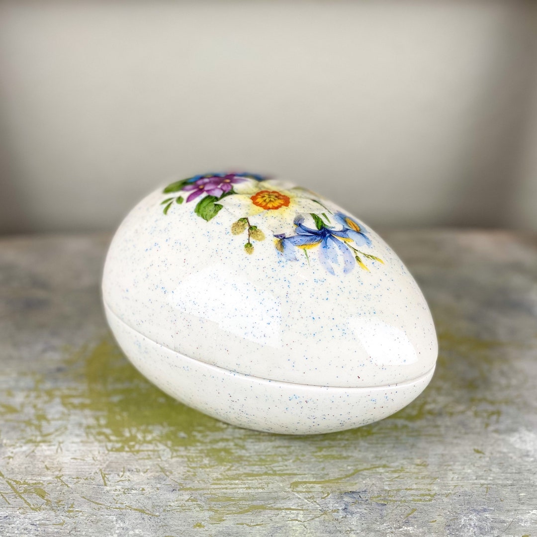 Vintage Egg Ceramic Porcelain Spring Floral Candy Trinket Dish 6”x 4 ...