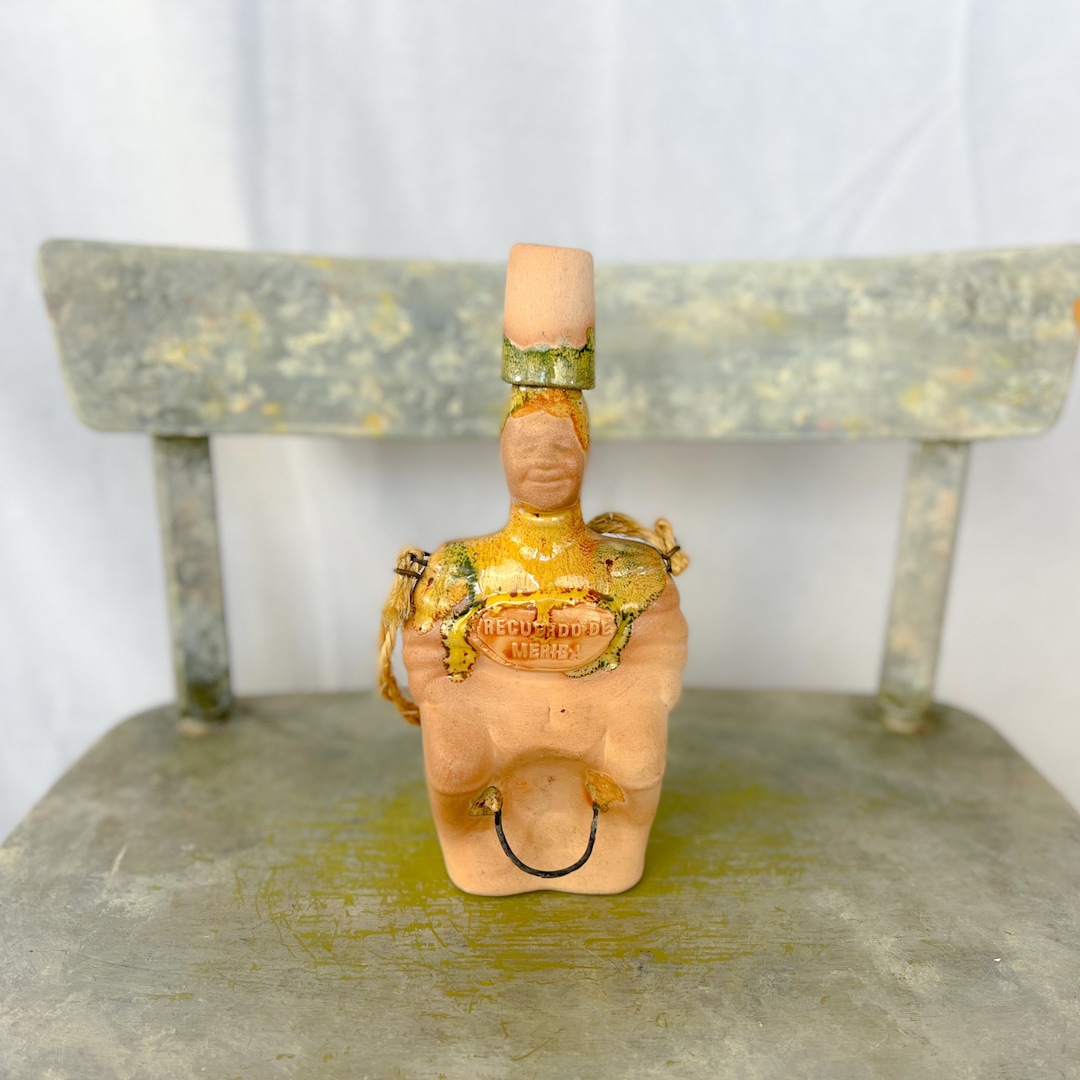 MEXICAN CLAY POTTERY Water Jug Decanter With Cup Vintage Recuerdo De ...