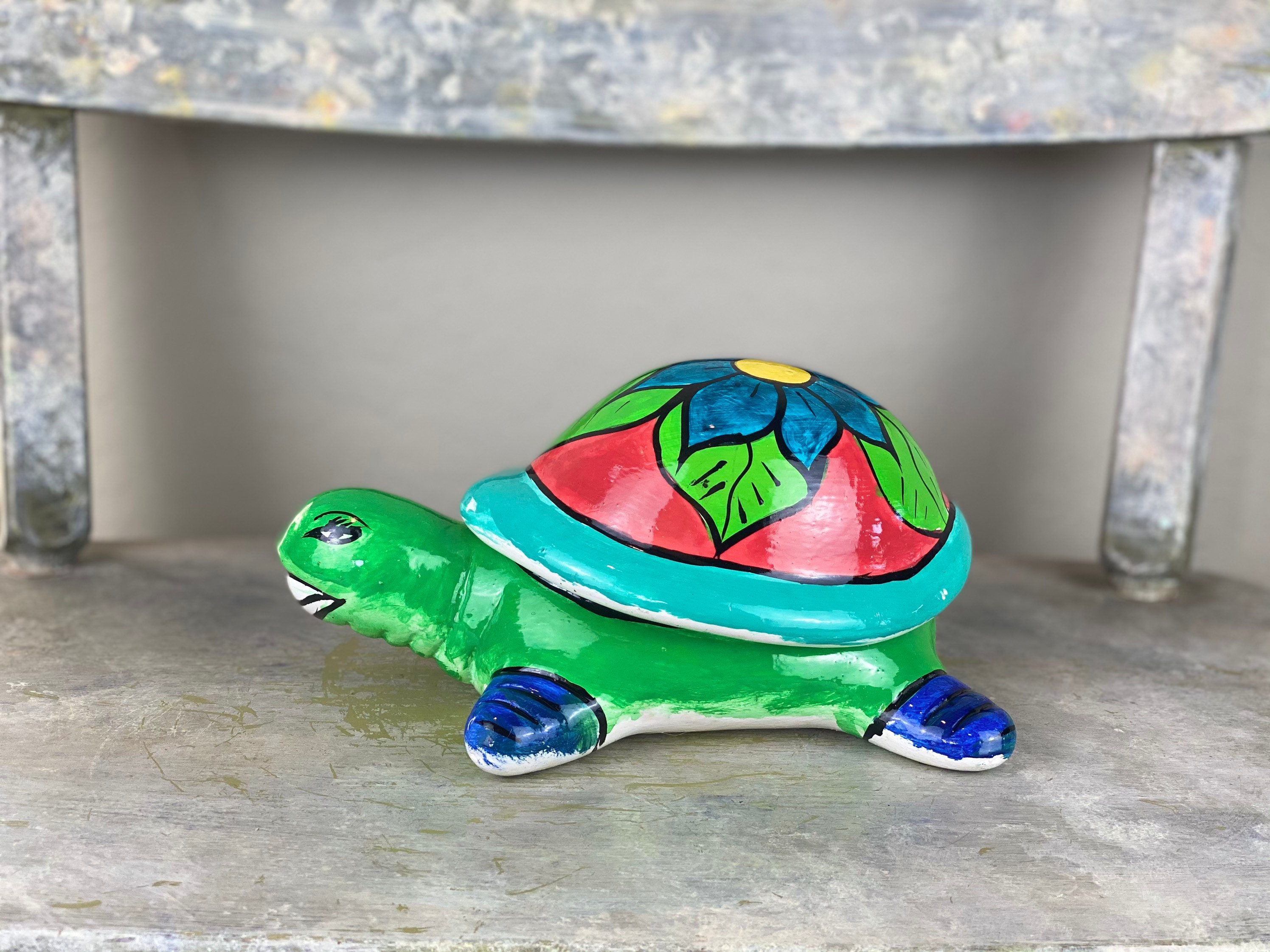 Mexican Folk Art Hand Painted Ceramic turtle tortoise Figurine | Etsy