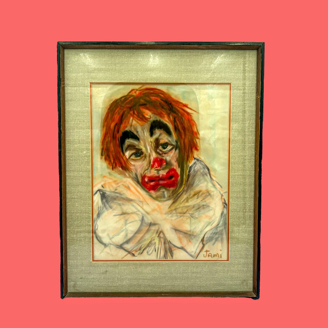 Vintage Mid-century Sad and Creepy Popclown Portrait Painting - Signed ...