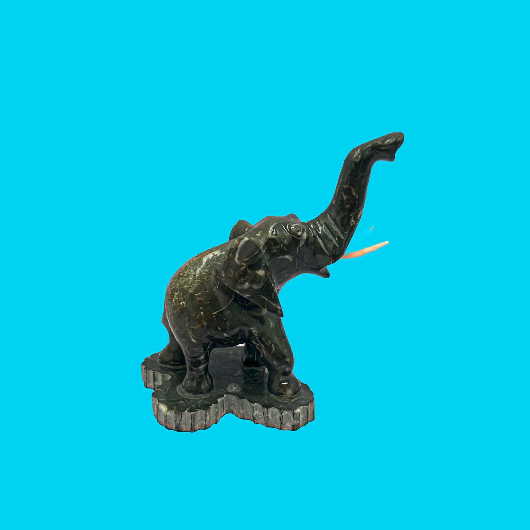 Vintage Hand-carved Gray Stone Elephant Figurine With Raised Trunk ...
