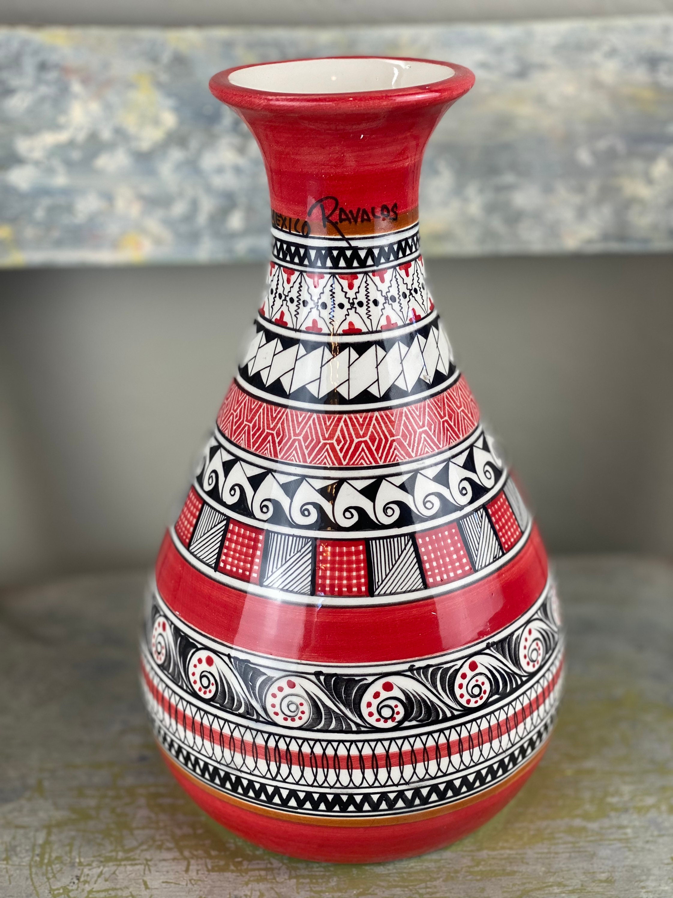 Vintage Mexican Ceramic/pottery Detailed Vase Folk Art - Etsy