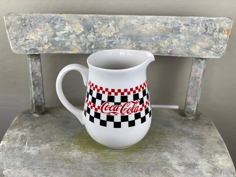 Vintage Coca-cola Ceramic Pitcher 1997 Gibson White Red & Black ...