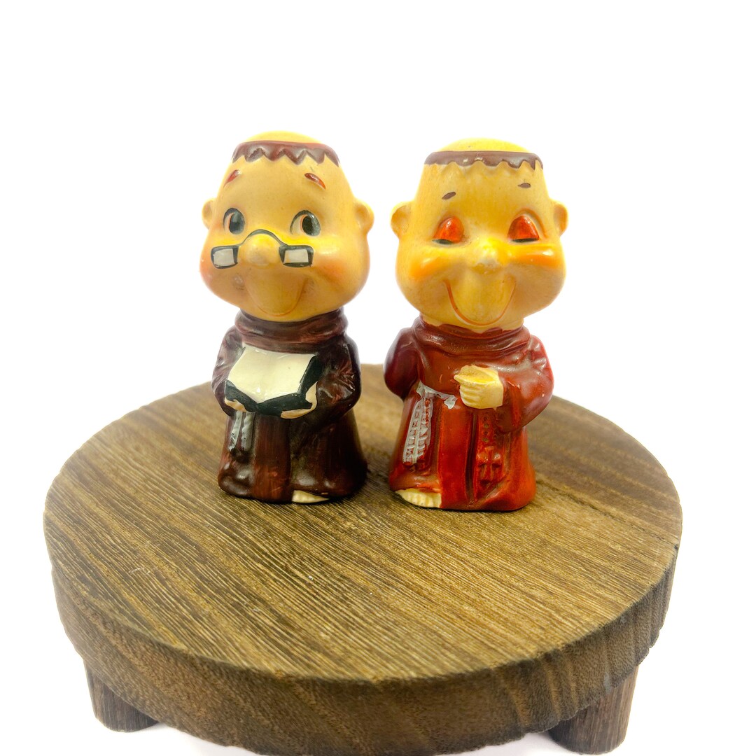 Vintage Monk Salt and Pepper Shakers Set Ceramic With Stoppers - Etsy