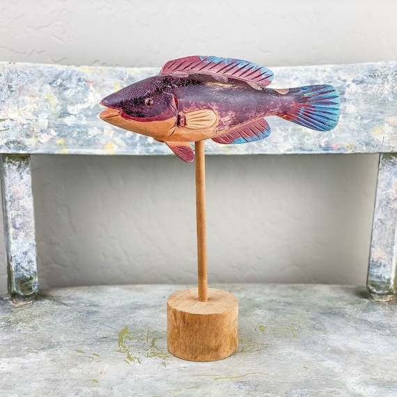 Hand Painted Fish on Log Stand Fishing Cabin Decor Man Cave - Etsy