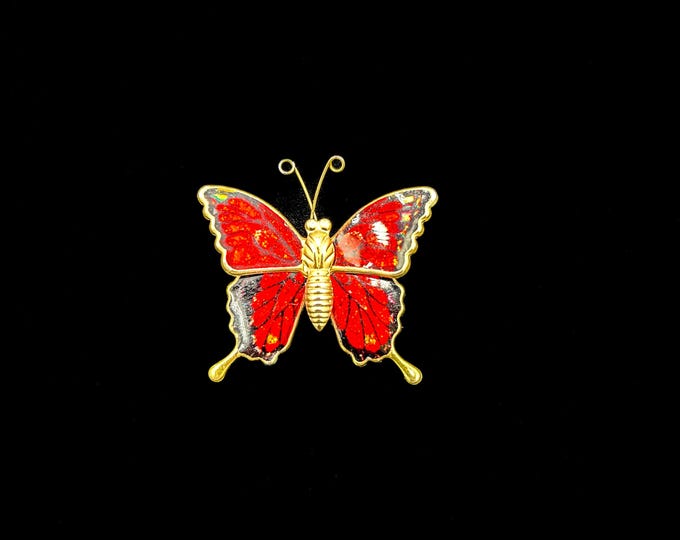 Vintage Beautiful Enameled Red Black Gold Toned Metal Butterfly Brooch ...