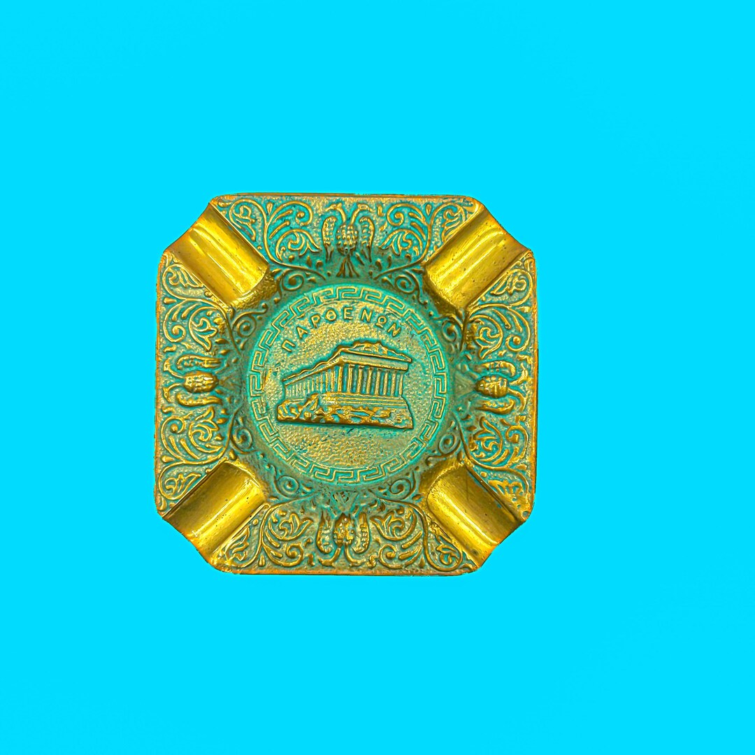Vintage Greek Parthenon Metal Ashtray - Patina Brass Souvenir Dish ...