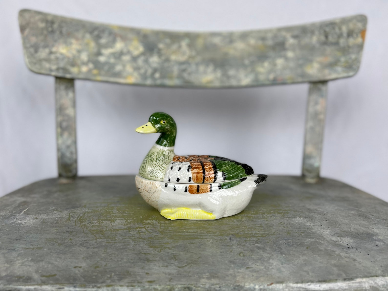 Porcelain Duck Box Trinket Vintage Hand Painted Ceramic Mallard Jewelry ...