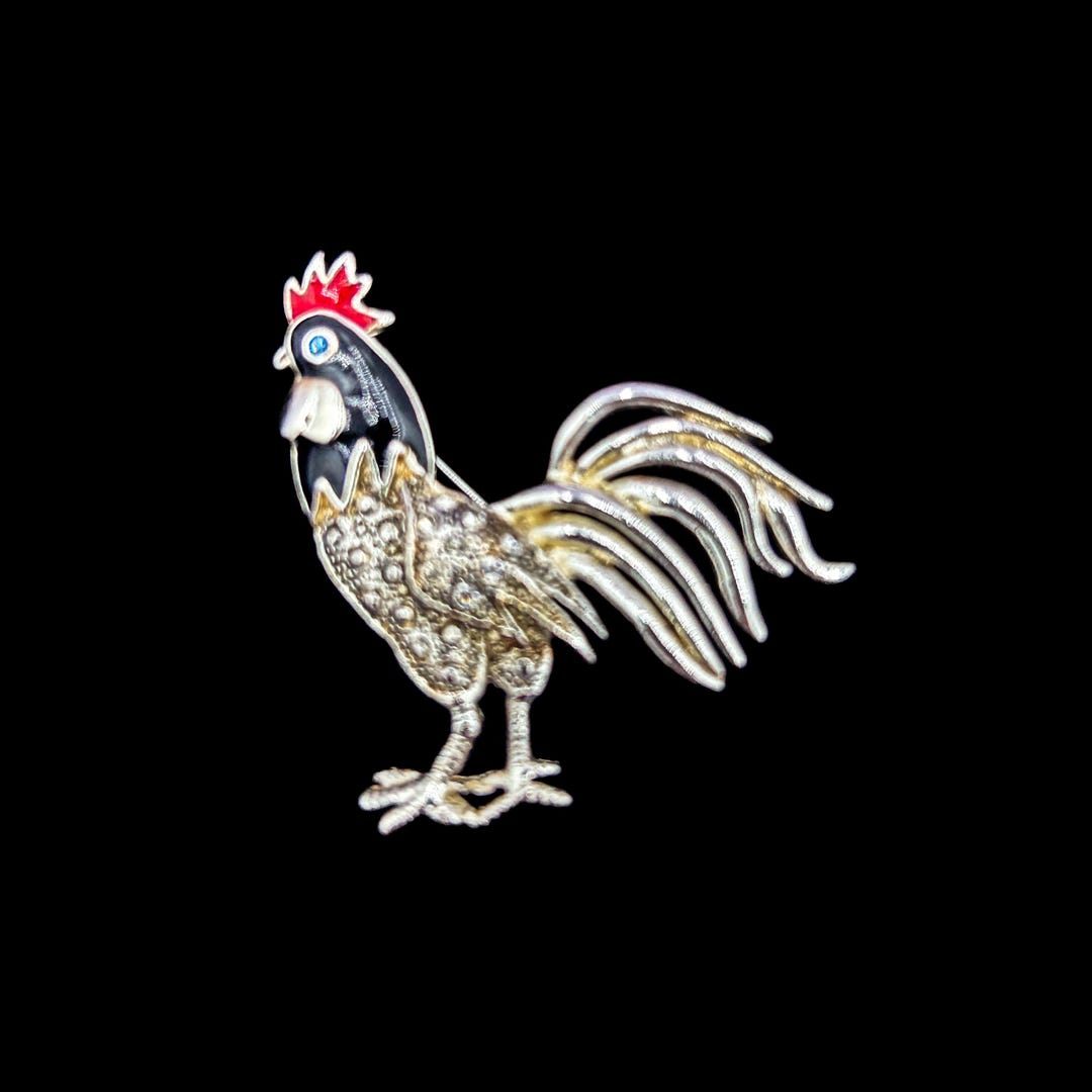 Vintage Costume Jewelry Enameled and Rhinestone Rooster Pin Brooch 2 ...