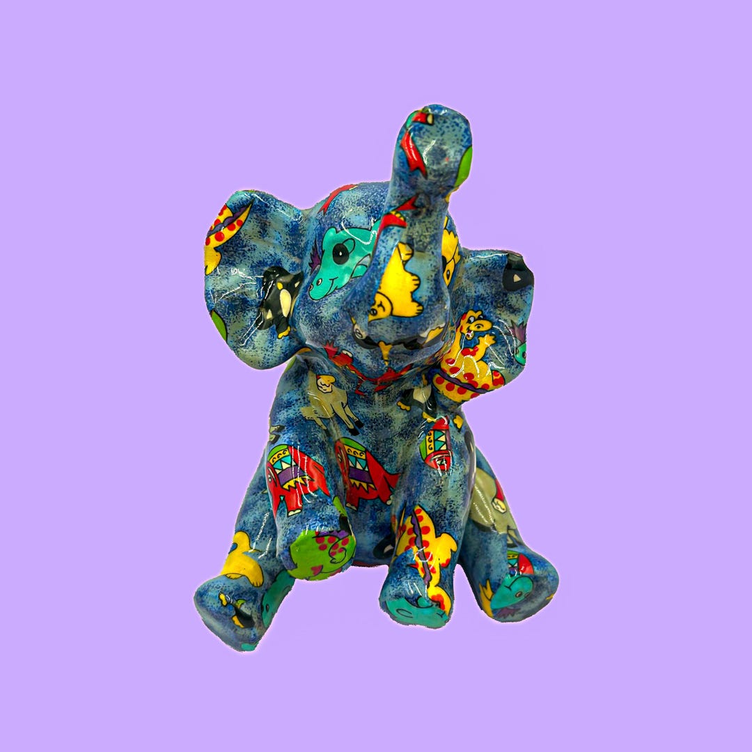 Vintage Decoupage Elephant Piggy Bank - Colorful Floral Fabric Covered ...