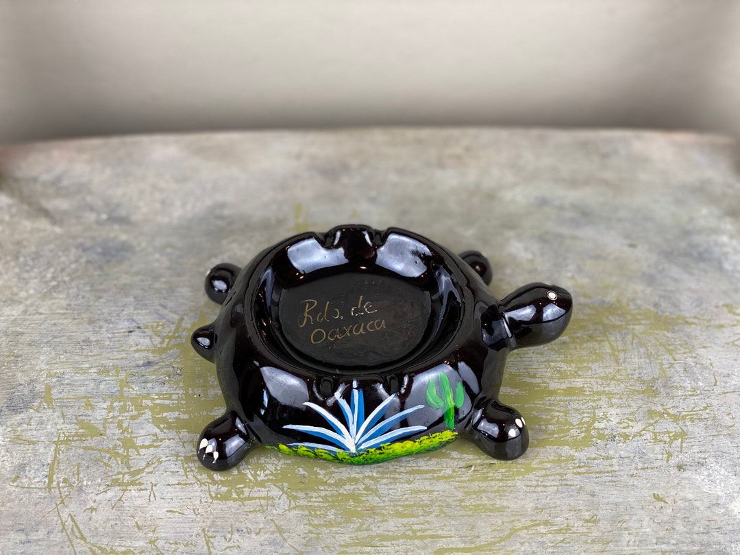 Vintage Mexican Rdo De Oaxaca Ceramic Turtle Ashtray | Folk Art Cactus ...