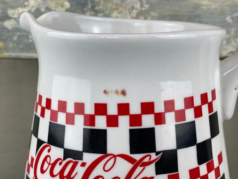Vintage Coca-cola Ceramic Pitcher 1997 Gibson White Red & Black ...