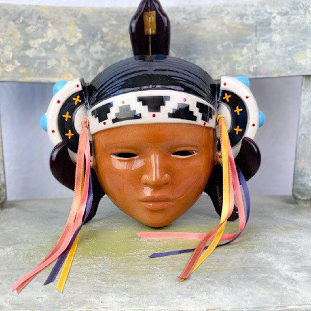 Vintage Native American Ceramic Hand Painted Female Mask Art - Etsy