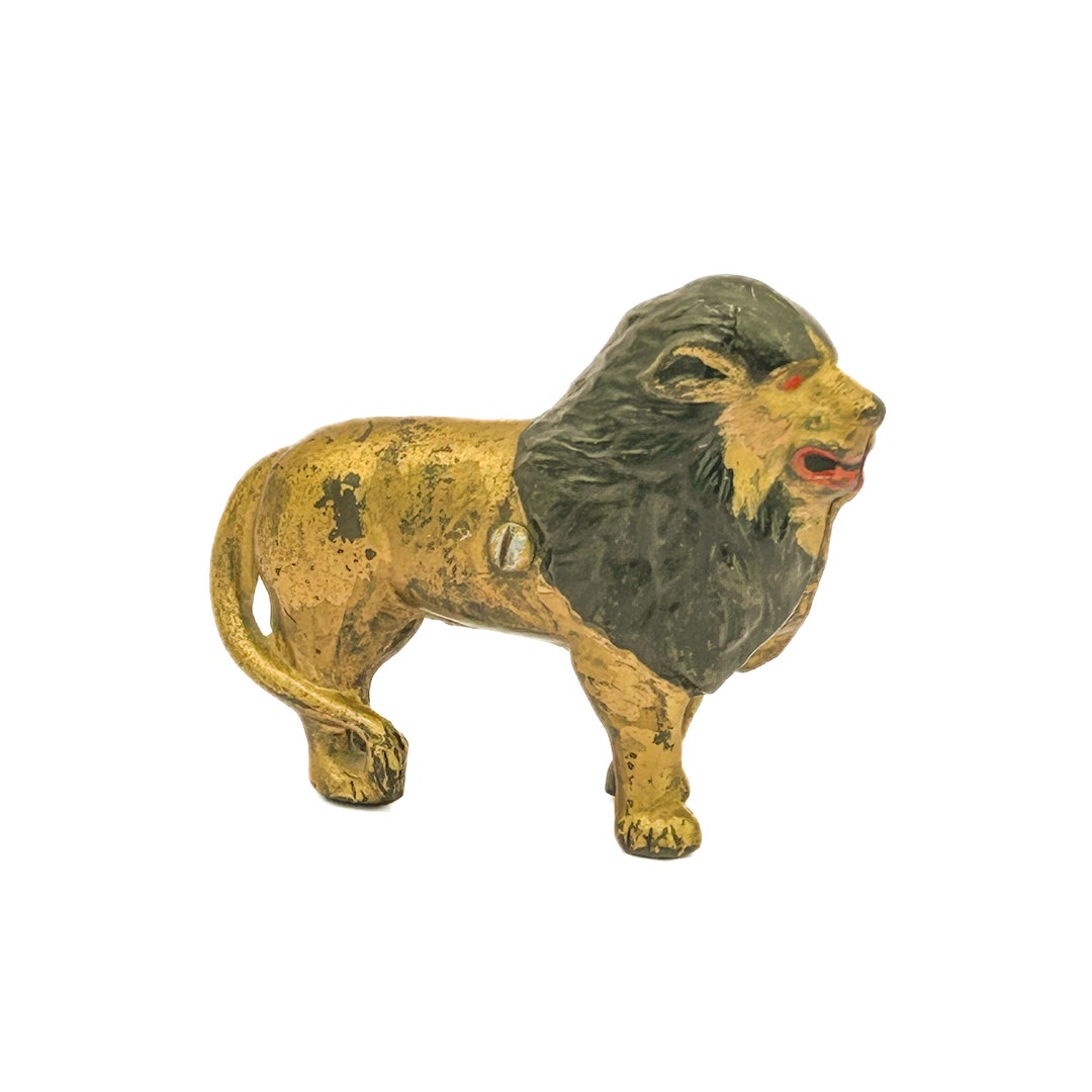 Vintage Golden Gold Lion Jungle King Bank Red Lips Large USA Cast Iron ...