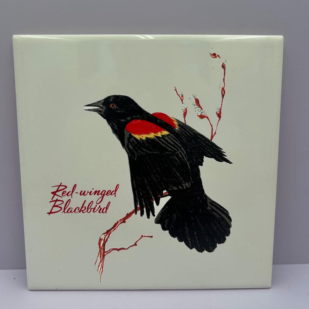 Vintage 1960s Ceramic Tile Featuring a Hand-pressed Design of Red ...