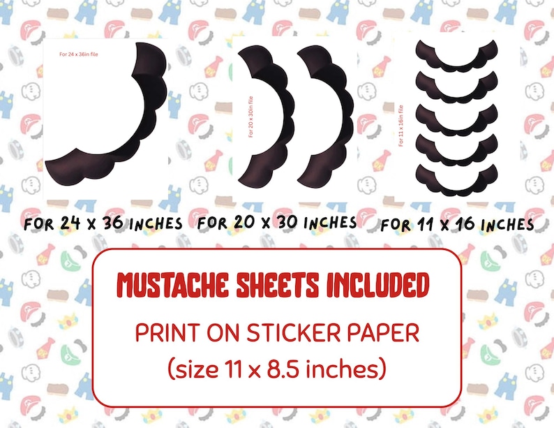 Pin the Moustache on Mario Party Game | Kids Birthday Activity (digital ...