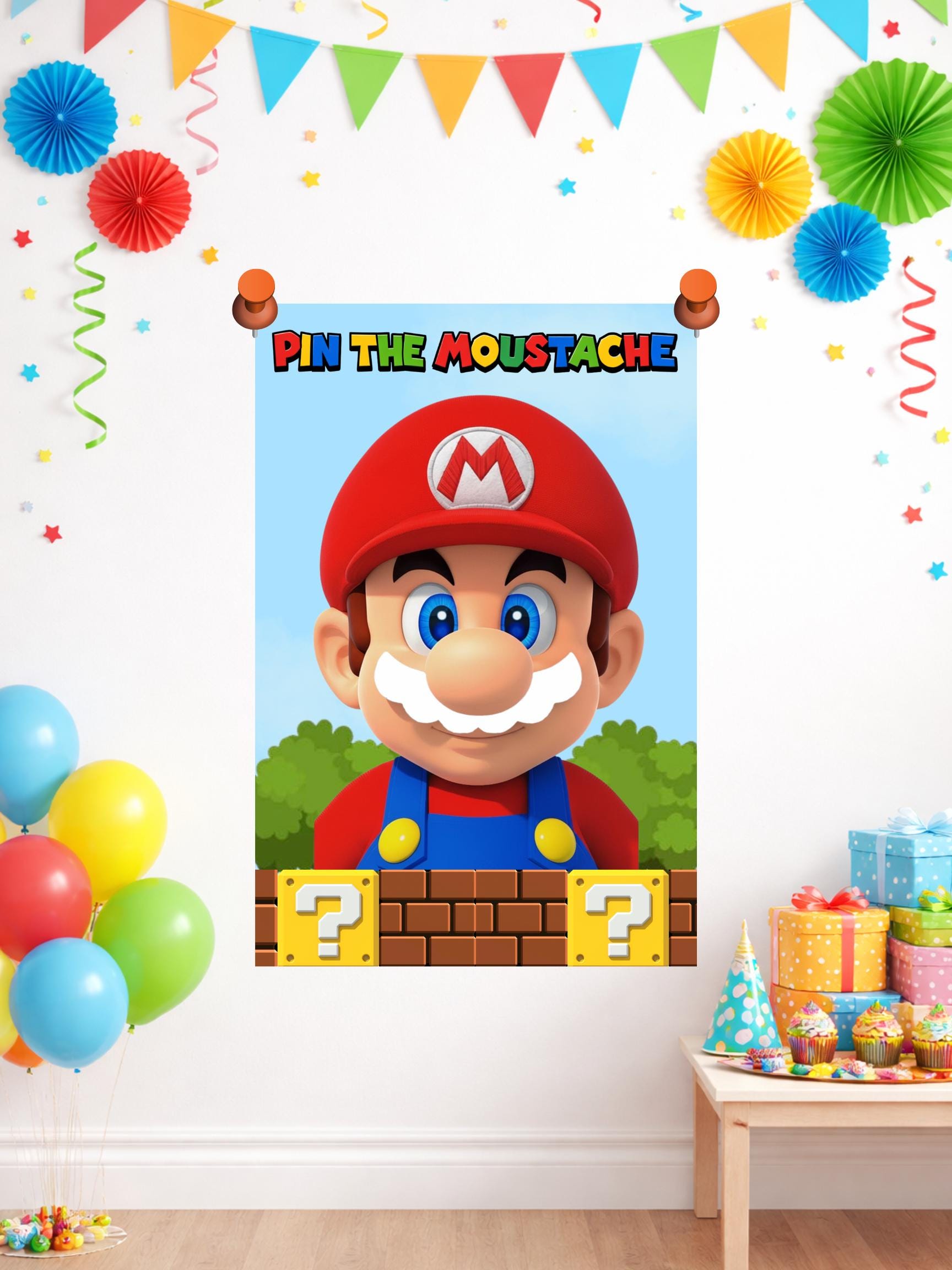 Pin the Moustache on Mario Party Game | Kids Birthday Activity (digital ...