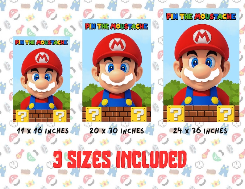 Pin the Moustache on Mario Party Game | Kids Birthday Activity (digital ...