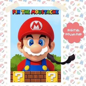 Pin the Moustache on Mario Party Game | Kids Birthday Activity (digital ...