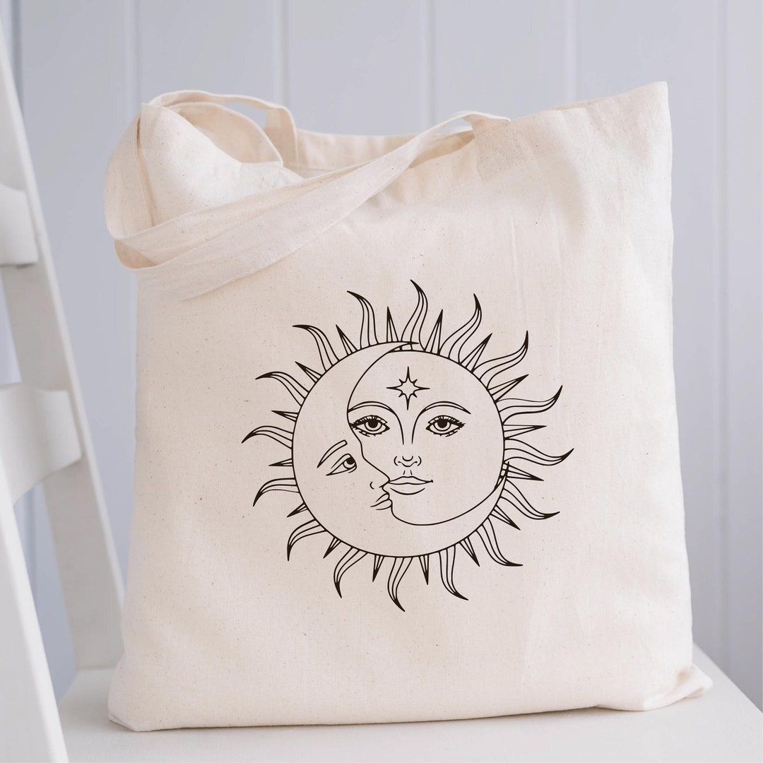 Celestial Sun and Moon Canvas Tote Bag Aesthetic - Etsy