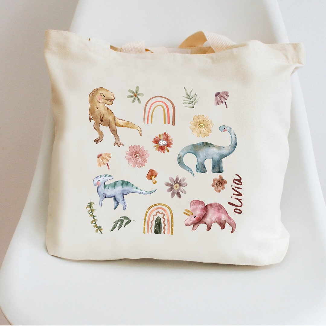 Personalized Kids Dinosaur Tote Bag for Preschool, Daycare, Library - Etsy