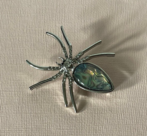 Rhinestone spider brooch, abalone spider pin, silver … - Gem