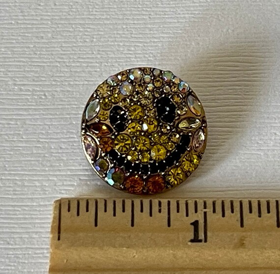 Smiley face brooch, rhinestone smiley face pin, 70's,… - Gem