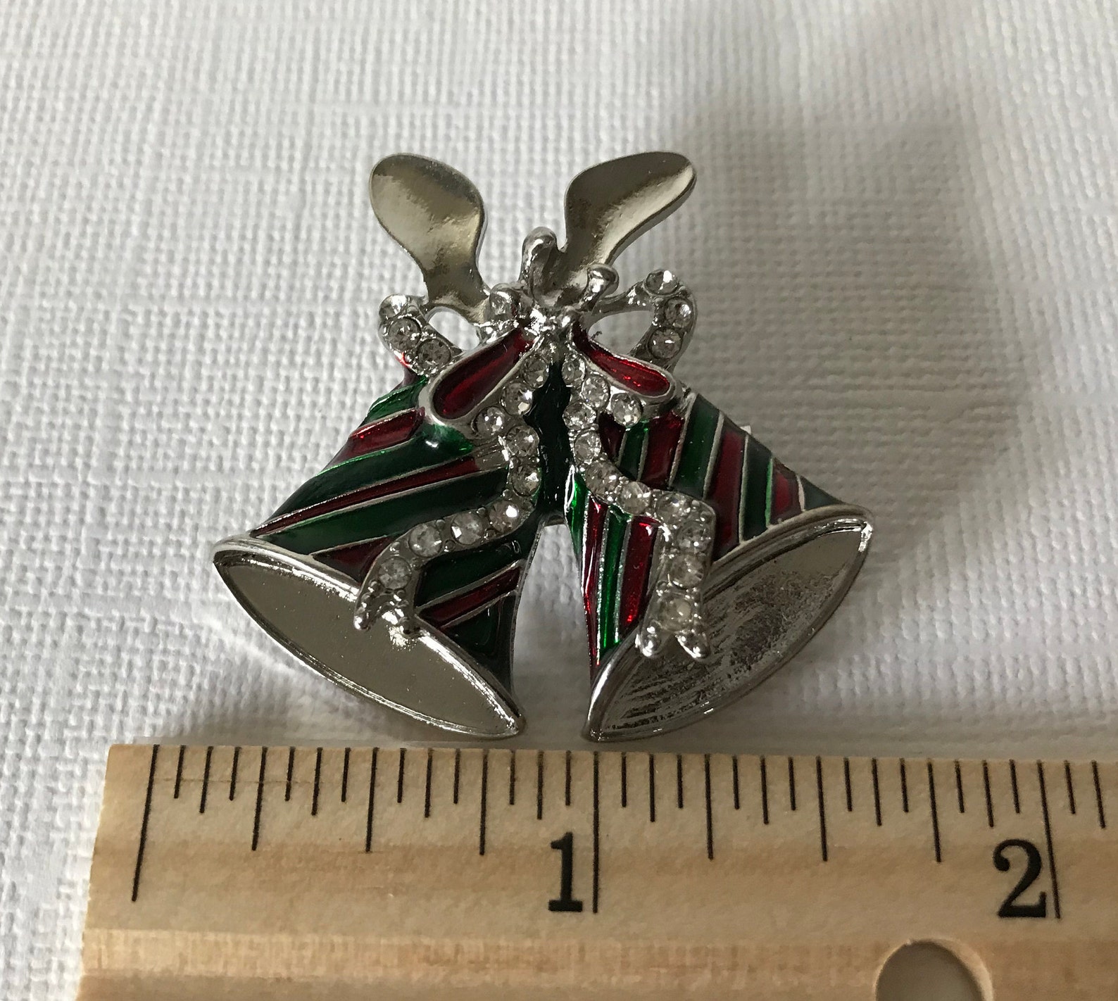 Vintage Jingle Bell Brooch, Rhinestone Bell Pin, Silver Bells Pin ...
