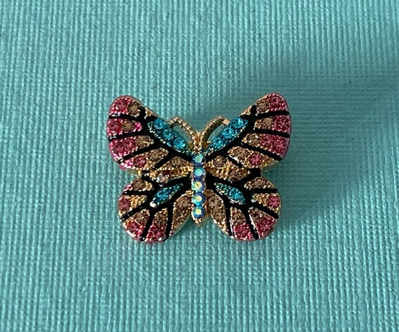 Rhinestone butterfly brooch, pink butterfly pin, butt… - Gem