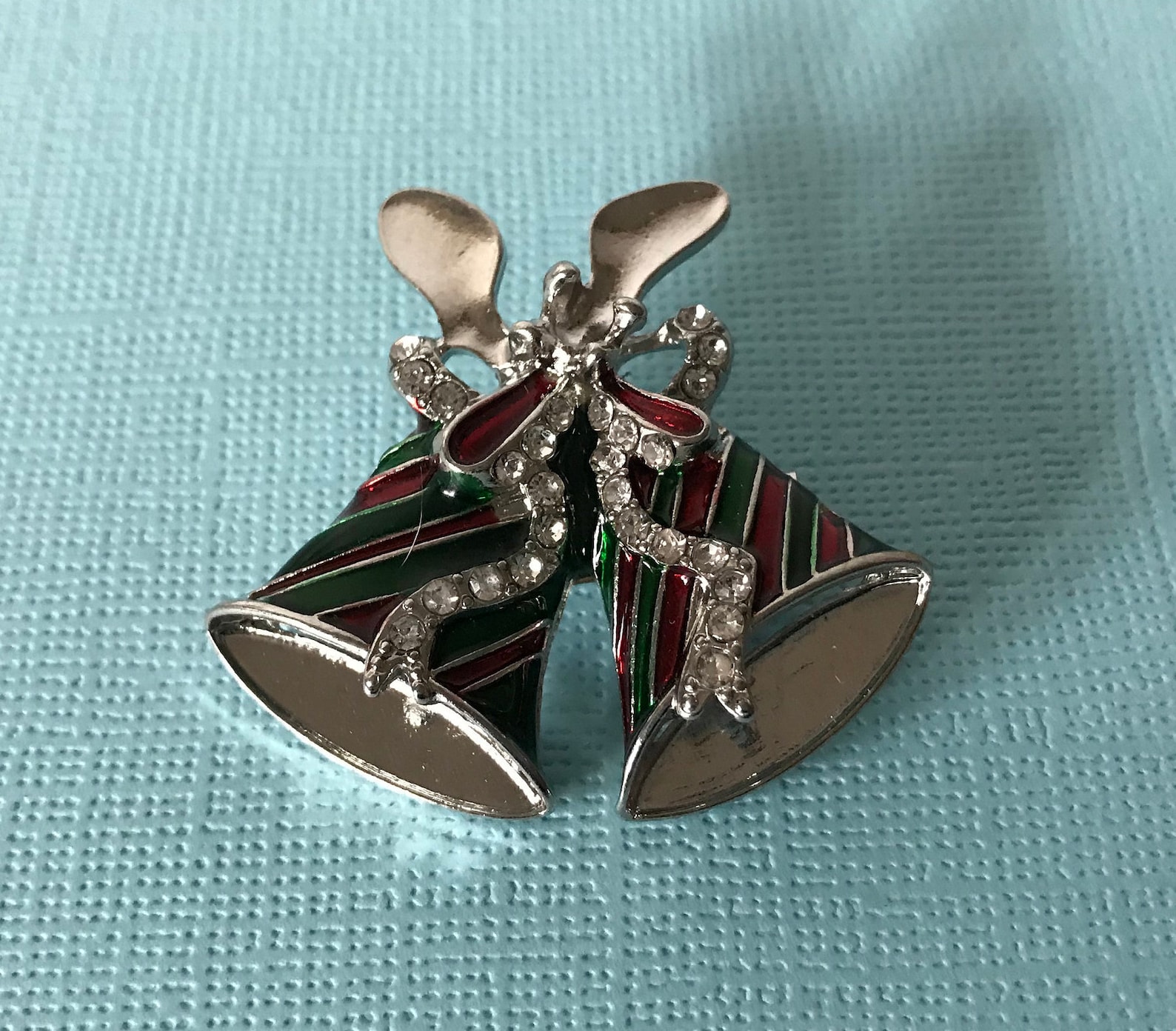 Vintage Jingle Bell Brooch, Rhinestone Bell Pin, Silver Bells Pin ...