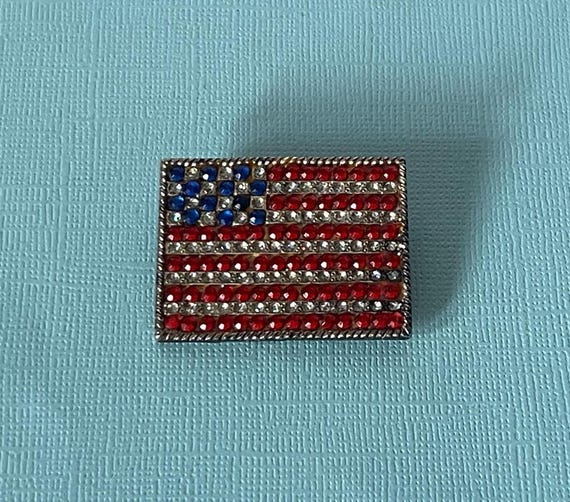 Vintage flag brooch, rhinestone flag pin, American fl… - Gem