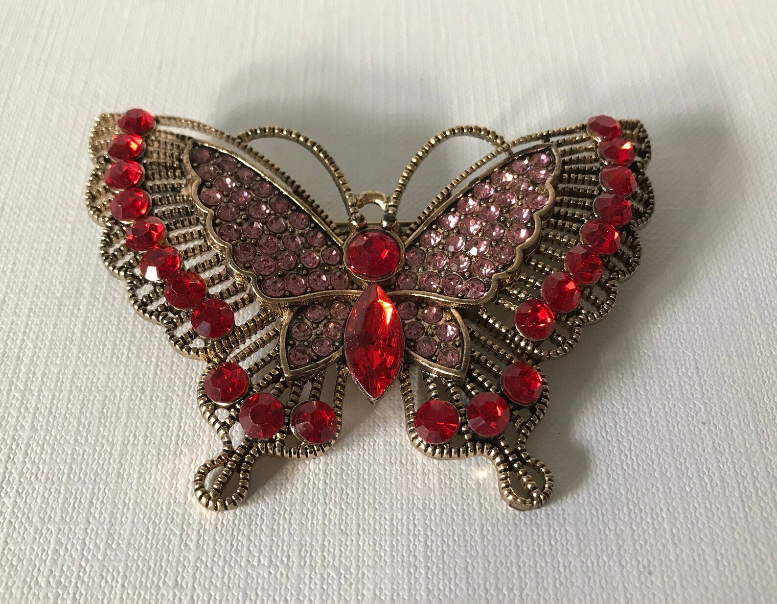 Large Red Rhinesotne Butterfly Pin Butterfly Brooch Large - Etsy